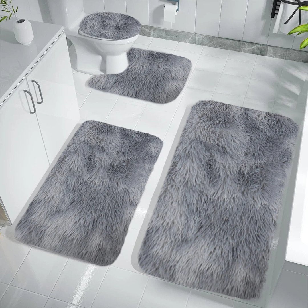 Set 4 Covorașe de Baie Antiderapante, material pufos, Gri – Covoria